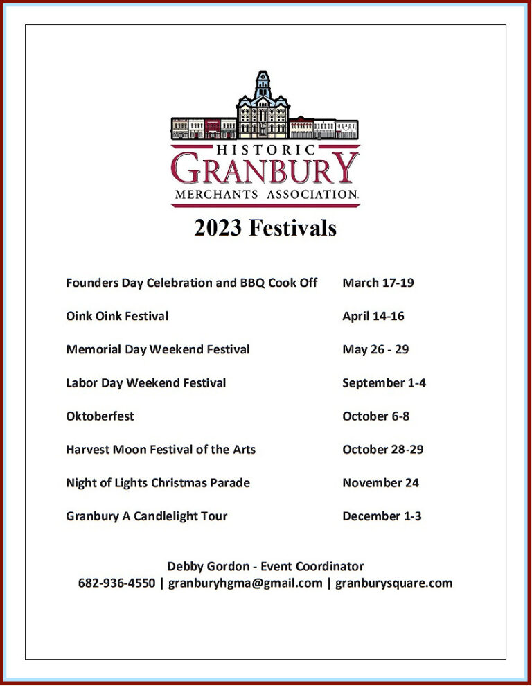 2023 Festivals & Events - Historic Granbury Merchants Association